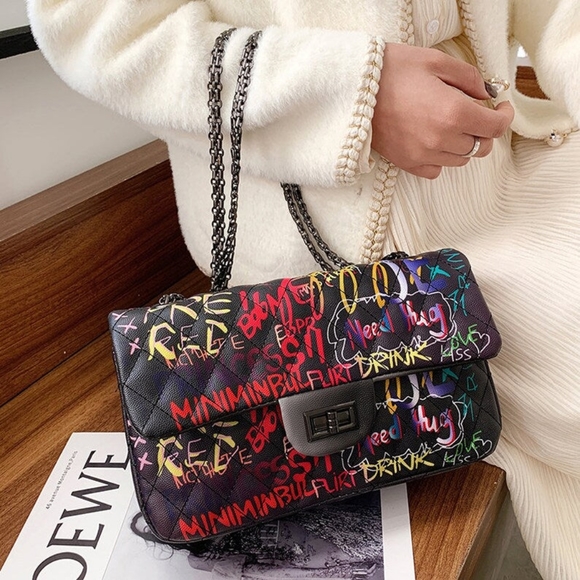 Bags | Graffiti Handbags For Women Cute Leather Shoulder Purse Bags ...